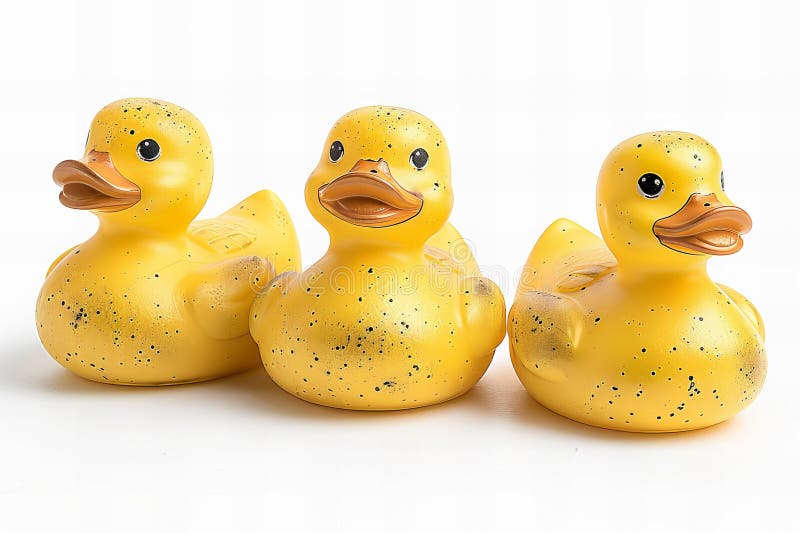 Three Yellow Rubber Ducks Isolated on White Background, Front View ...