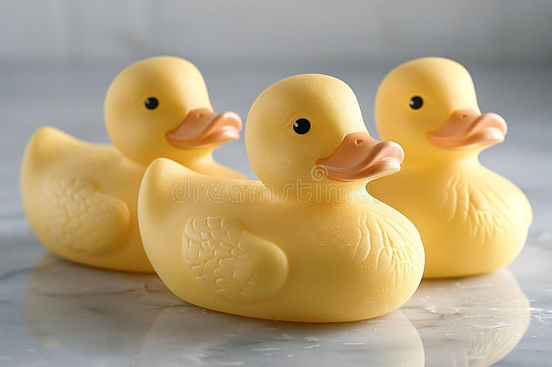 Three Yellow Rubber Ducks Isolated on White Background, Front View ...