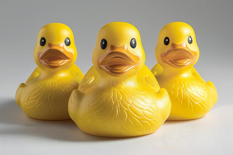 Three Yellow Rubber Ducks Isolated on White Background, Front View ...