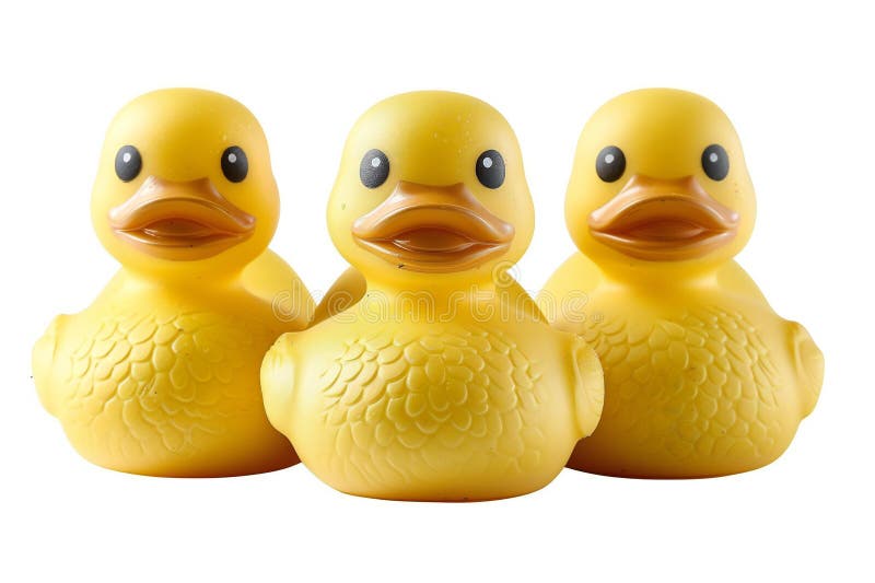 Three Yellow Rubber Ducks Isolated on White Background, Front View ...