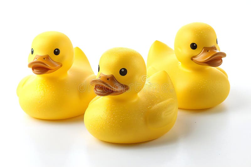 Three Yellow Rubber Ducks Isolated on White Background, Front View ...