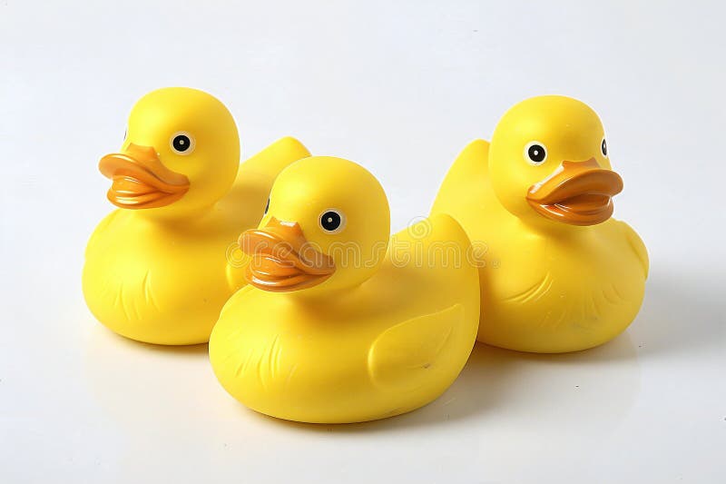 Three Yellow Rubber Ducks Isolated on White Background, Front View ...