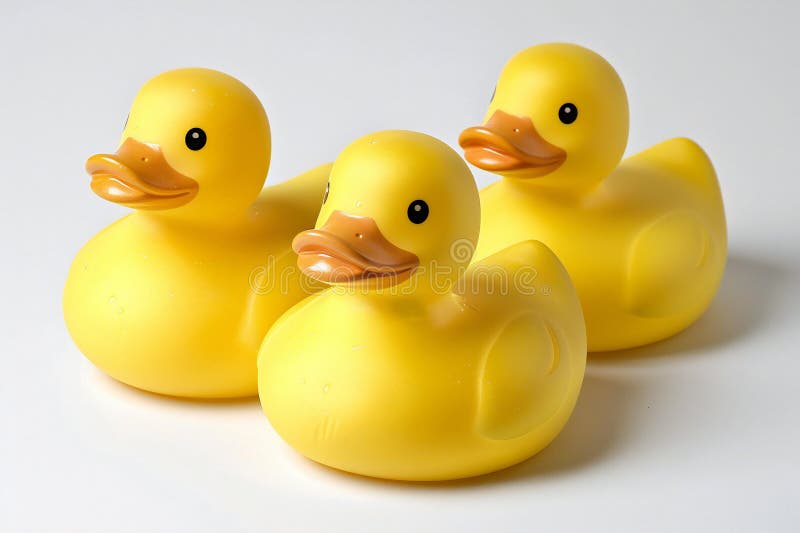 Three Yellow Rubber Ducks Isolated on White Background, Front View ...