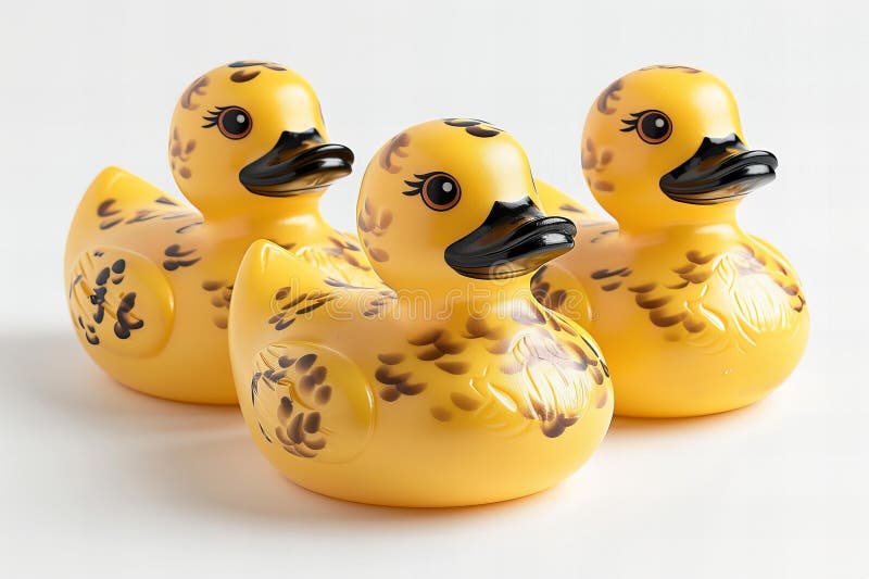 Three Yellow Rubber Ducks Isolated on White Background, Front View ...
