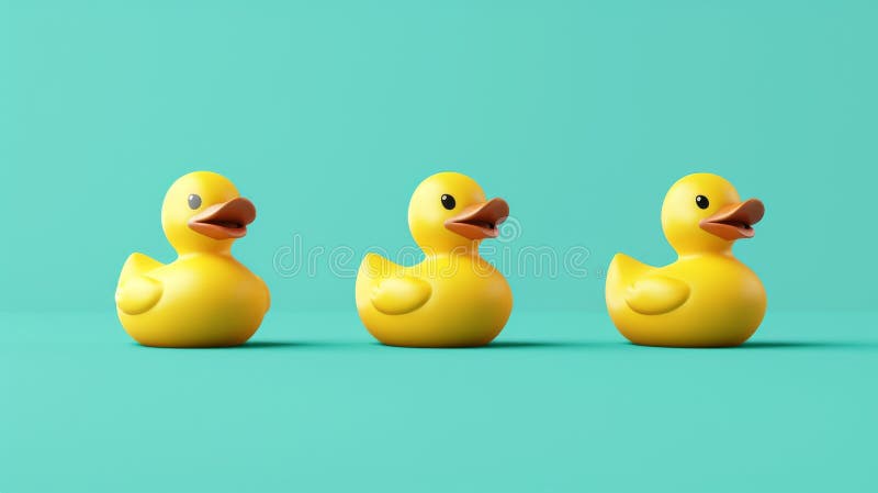 Three Yellow Rubber Ducks on a Turquoise Background Stock Image - Image ...