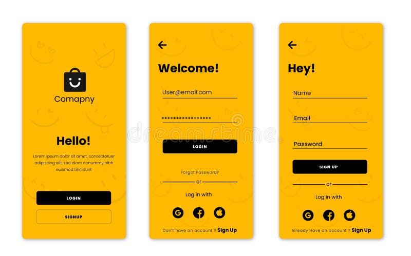 Three Yellow Screens with a Smiling Face Logo and the Words "hello ...