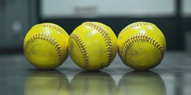 Three Yellow Softballs on a Table Stock Photo - Image of energetic ...