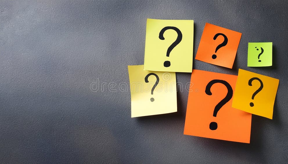 Paper Notes with Question Marks on Grey Background, Flat Lay. Space for ...