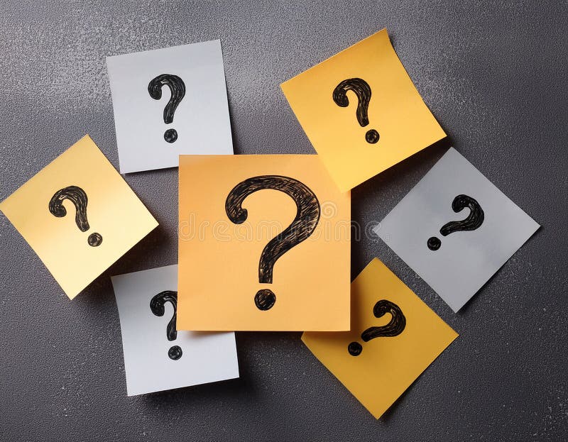 Paper Notes with Question Marks on Grey Background, Flat Lay. Space for ...
