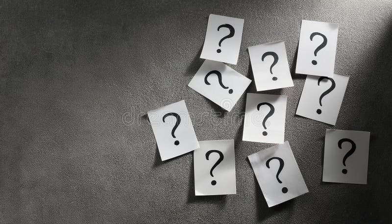 Paper Notes with Question Marks on Grey Background, Flat Lay. Space for ...