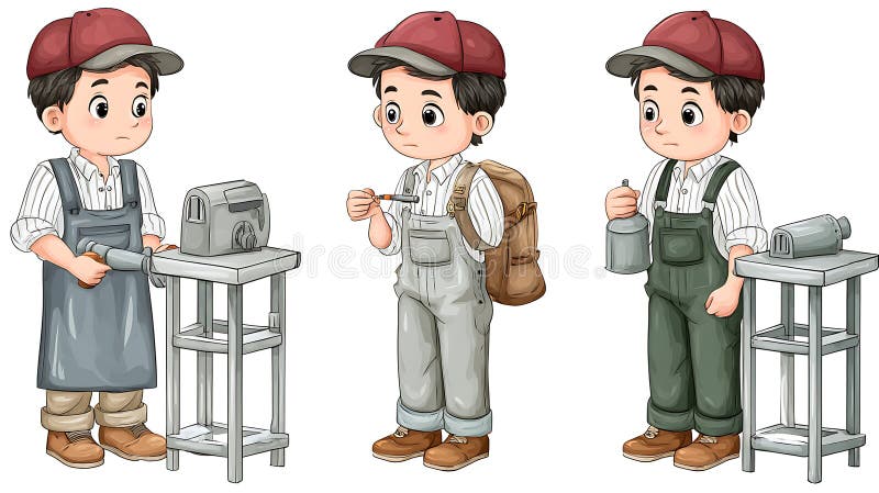 Three Young Artisans at Work Illustration of Cute Boys in Overalls ...