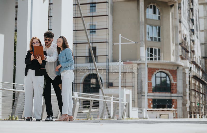 Young Business Team Collaborating and Discussing Work on a Tablet ...