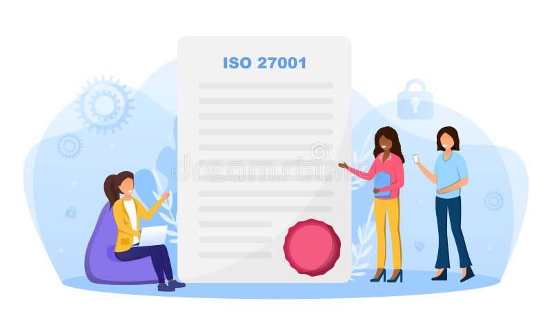 Three Young Female Characters are Presenting ISO 27001 Certificate with ...