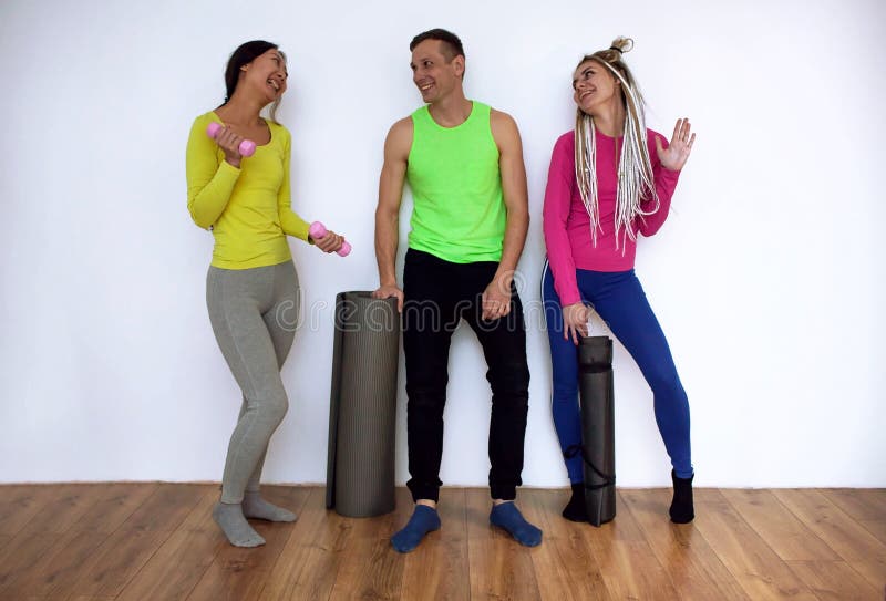 Friends are Ready for Sport Exercises in Gym Stock Photo - Image of ...