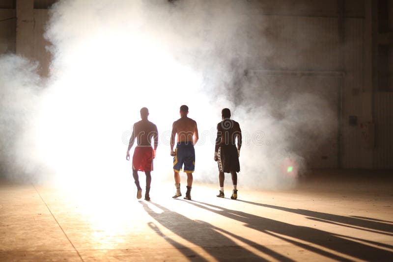 Three Young Men Boxing Workout in an Old Building Stock Image - Image ...