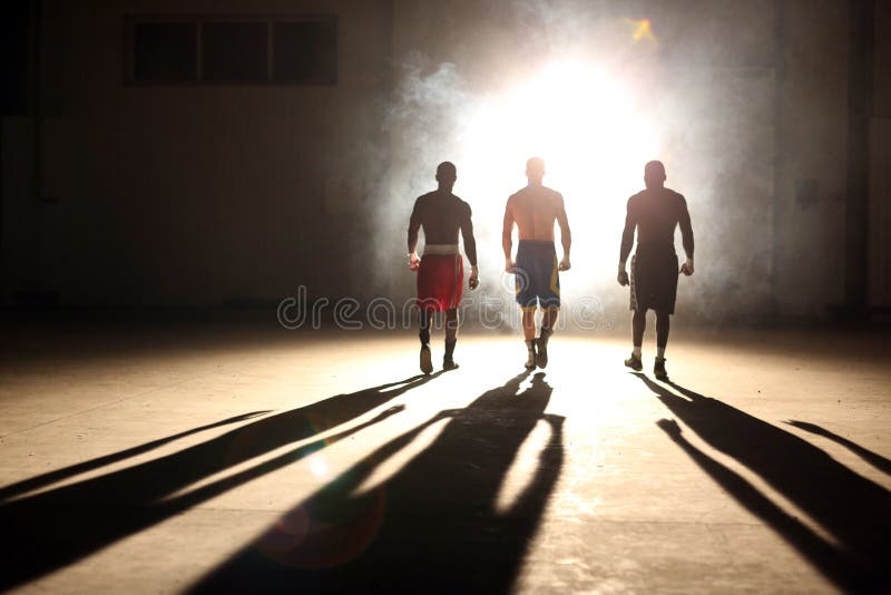 Three Young Men Boxing Workout in an Old Building Stock Photo - Image ...