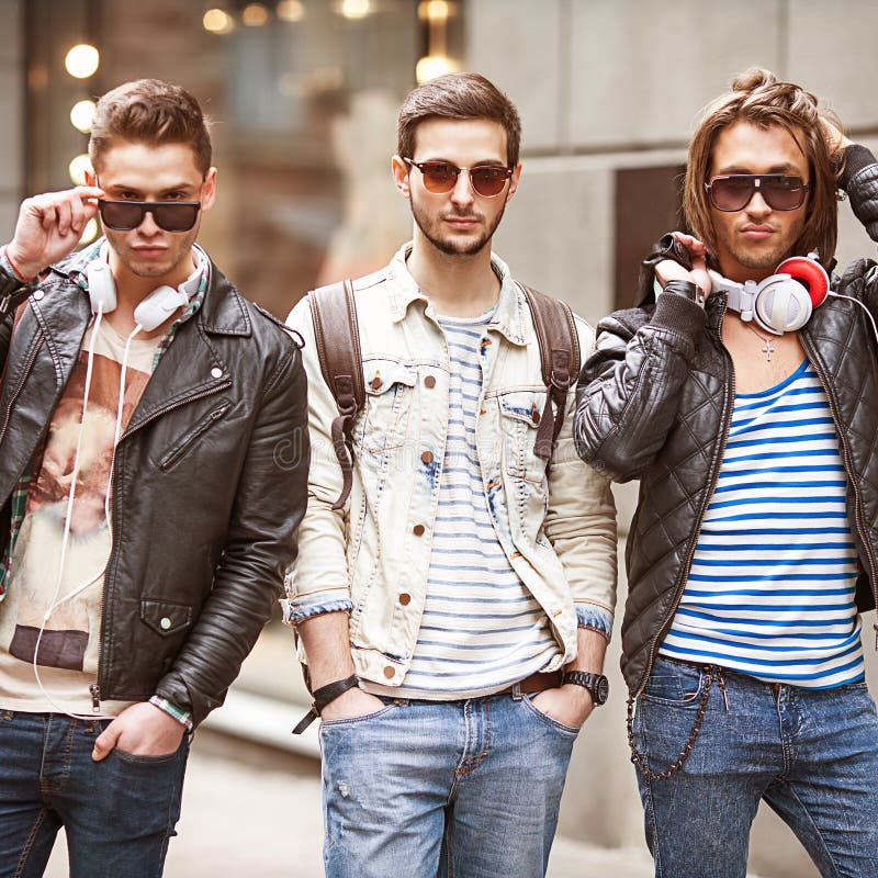 A three Young men fashion. stock image. Image of person - 73301293