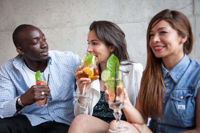 Three Young People with Cocktail Stock Photo - Image of celebration ...