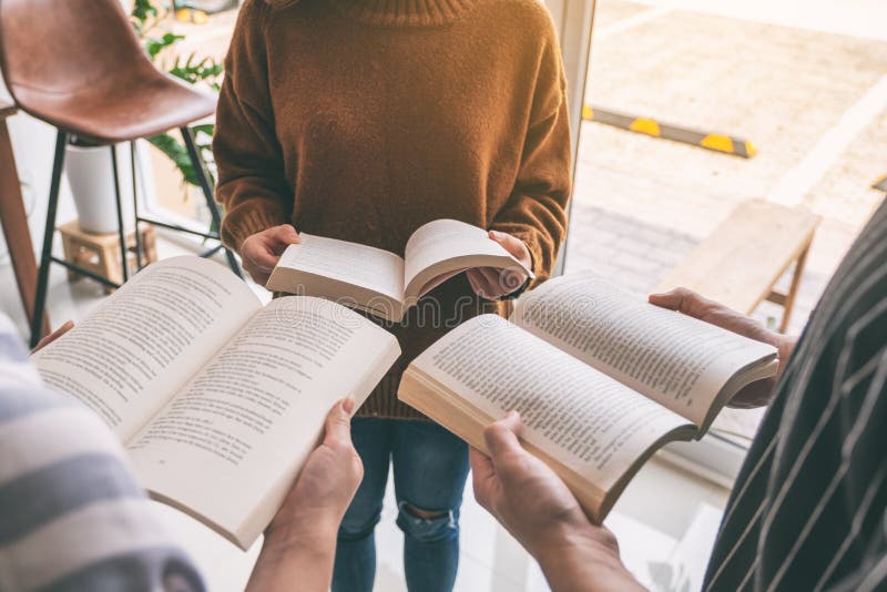 People Standing in Circle and Enjoyed Reading Books Together Stock ...