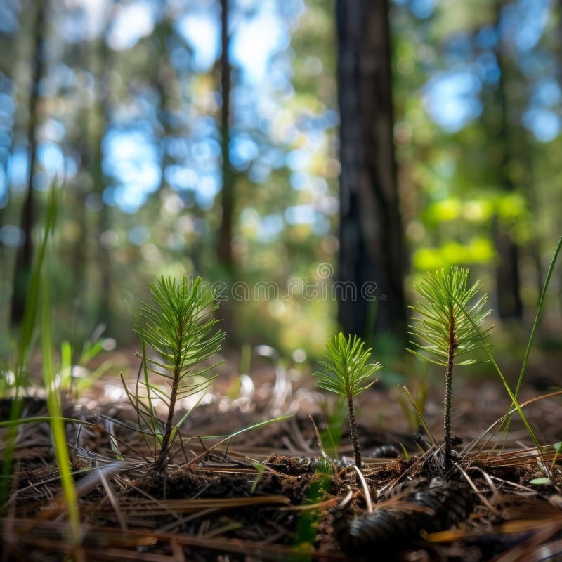 Three Young Pine Saplings Growing in a Forest Stock Illustration ...