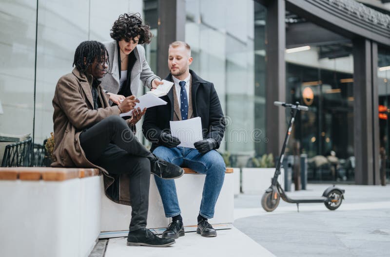 Three Young, Professional Business Colleagues Collaborating on a ...