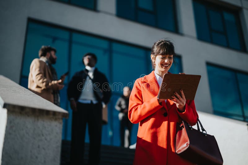Young Business Professionals Collaborating Outdoors with Confidence and ...