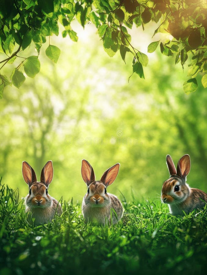 Three Young Rabbits in a Spring Meadow Stock Illustration ...