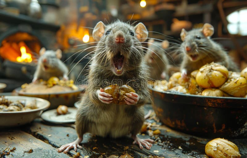 Three Young Rats are Sitting in the Kitchen. the Concept of Rodent ...