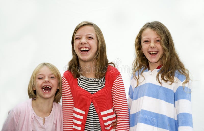 Three Young Sisters Laughing Stock Image - Image of children, mouths ...