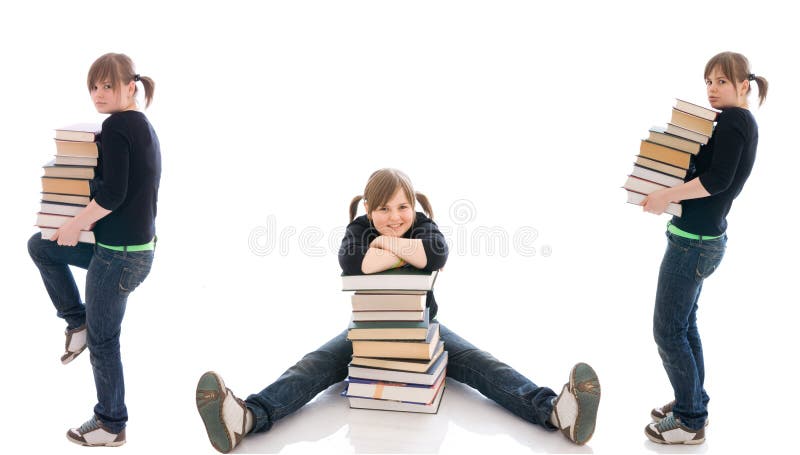 The Three Young Student with a Books Isolated Stock Image - Image of ...