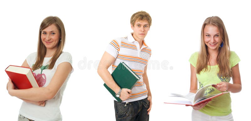 The Three Young Students Isolated on a White Stock Photo - Image of ...