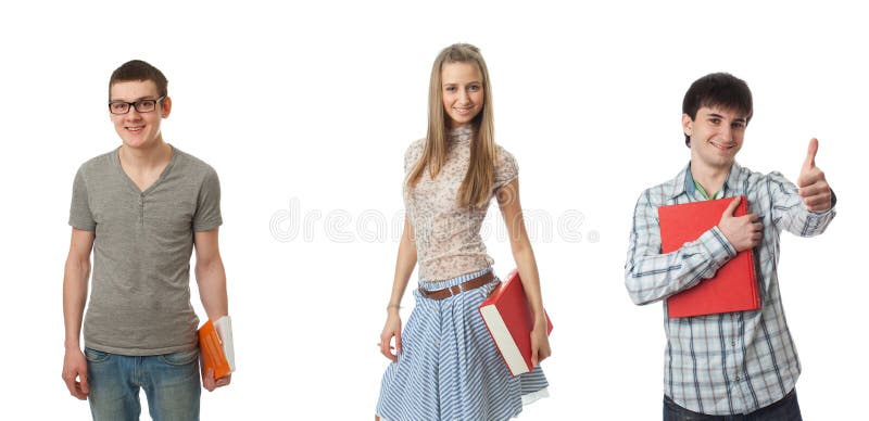 The Two Young Students Isolated on a White Stock Photo - Image of book ...