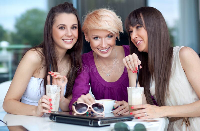 Three young women stock image. Image of horizontal, eating - 20937869