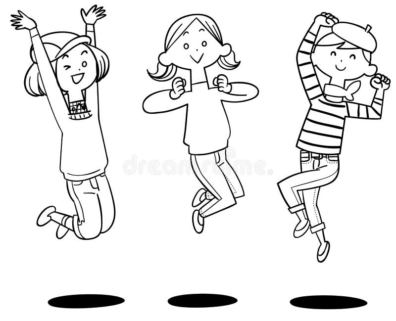 Kids Jumping Clipart Black And White