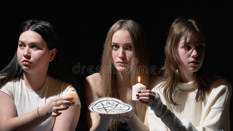 Three Young Women Summon Ghosts. Horror Stock Image - Image of artistic ...