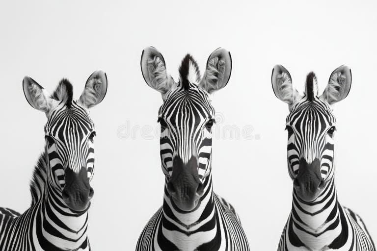 Three Zebras Standing Together on a White Background Stock Photo ...