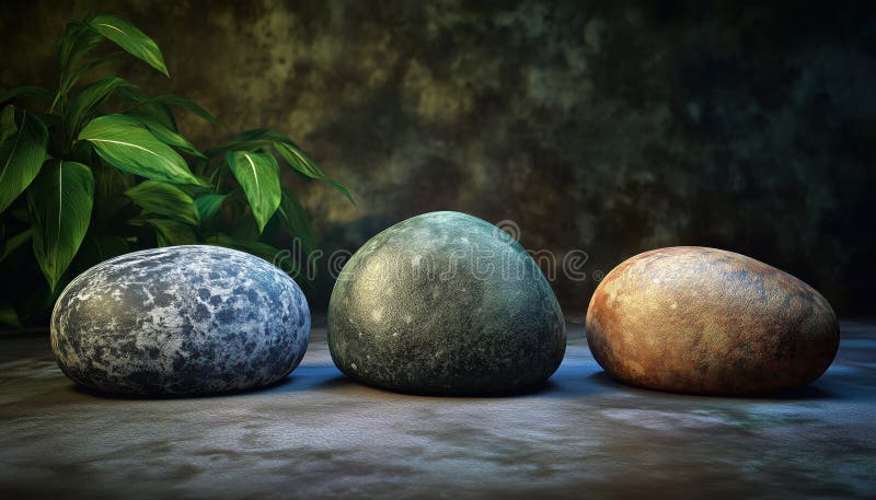 Three Zen Stones on a Dark Background with Shadows Stock Image - Image ...