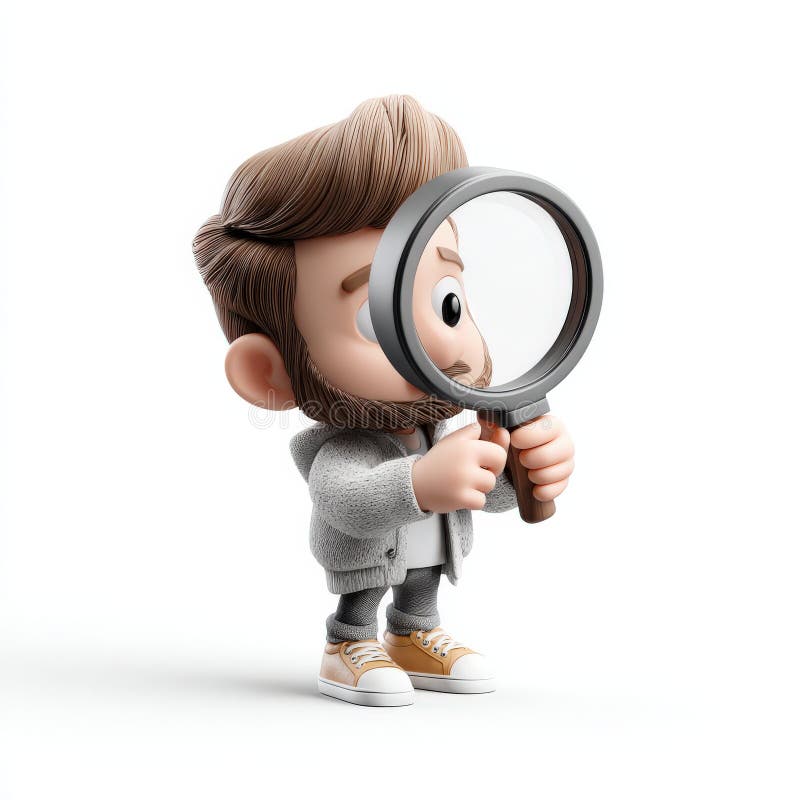 A Threedimensional Man is Intently Observing through a Magnifying Glass ...