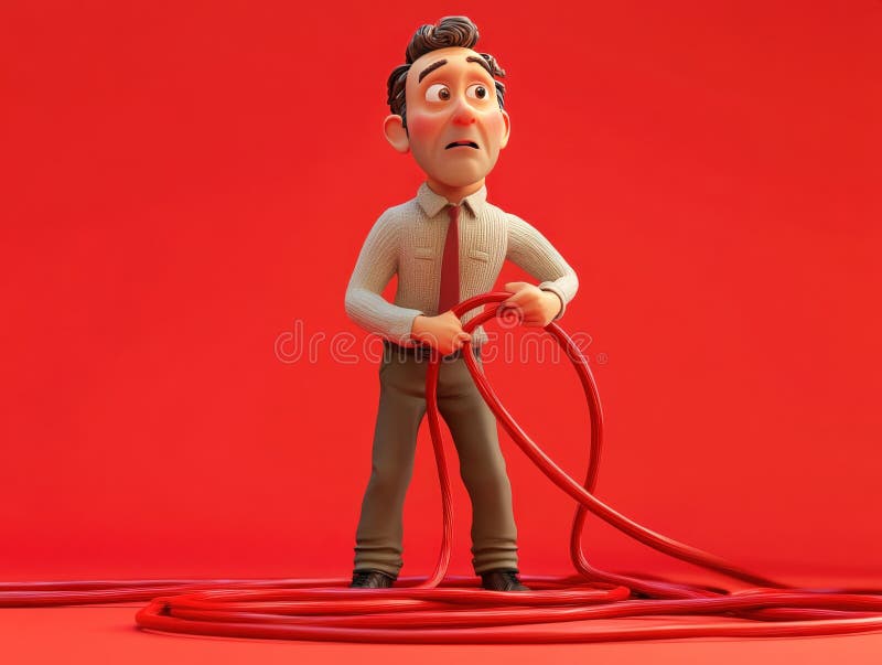 A Threedimensional Man is Pulling a Vibrant Red Cord Tightly Stock ...
