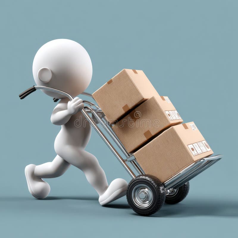 A Threedimensional Man is Pushing a Hand Truck Loaded with Boxes Stock ...