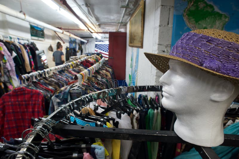 Used Clothing on Thrift Store Rack Stock Image - Image of store ...