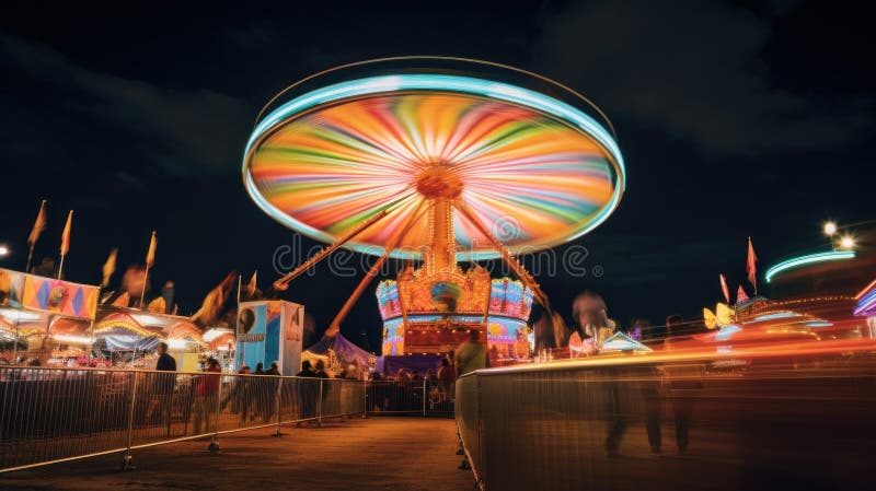 Thrill of Carnival Rides, with Bright Lights and a Bustling Carnival ...