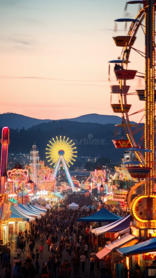 Thrill of Carnival Rides, with Bright Lights and a Bustling Carnival ...