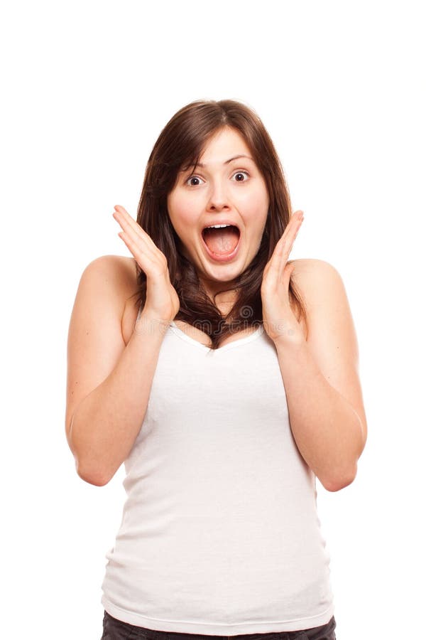 Surprised Excited Happy Screaming Woman Isolated Stock Photo - Image of ...