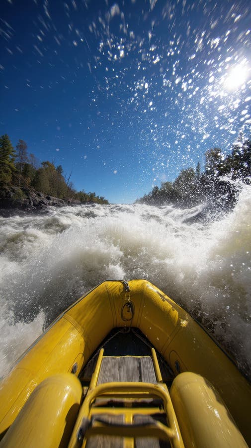 Thrilling Front View Perspective of Yellow Raft Navigating Turbulent ...