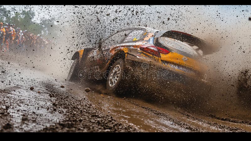 A Thrilling Image of Dakar Rally Car Navigating through Rain Soaked ...