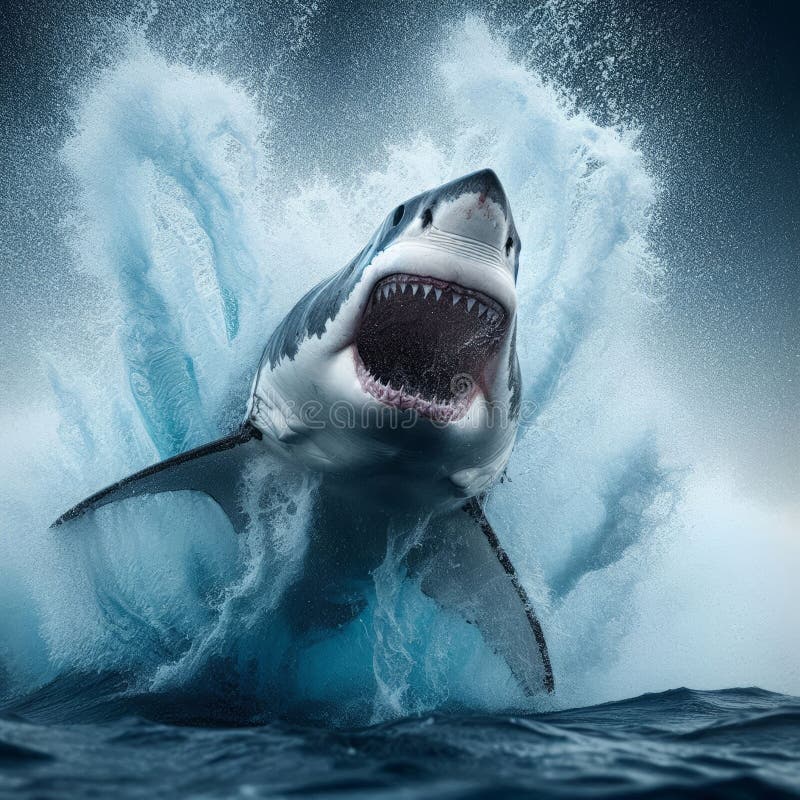 The Thrilling Leap of a Shark Stock Illustration - Illustration of ...