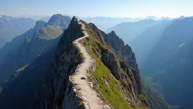 Thrilling Mountain Ridge Path with Sheer Cliffs and Endless Sky Stock ...