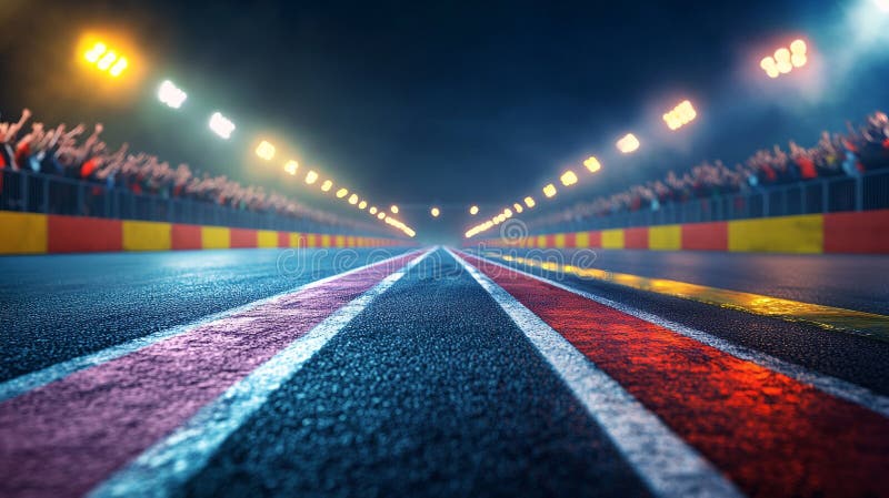 Exciting Night Race with Vibrant Crowd Lights at the Track. Generative ...