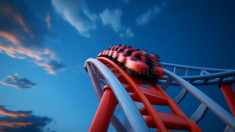 Thrilling Roller Coaster Ride with Blue Sky and Dynamic Motion Under ...